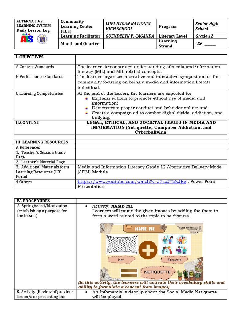 Media Literacy Lesson Plan for Grade 12 | PDF | Learning | Information