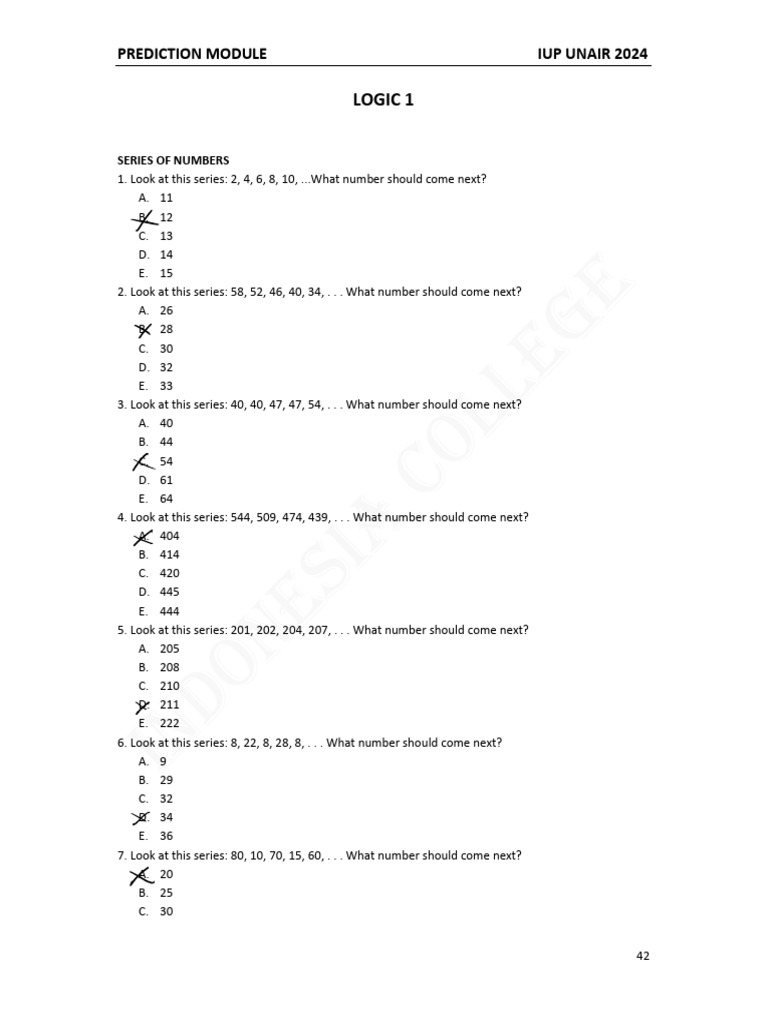 Logic 1: Prediction Module Iup Unair 2024 | PDF | Mathematics