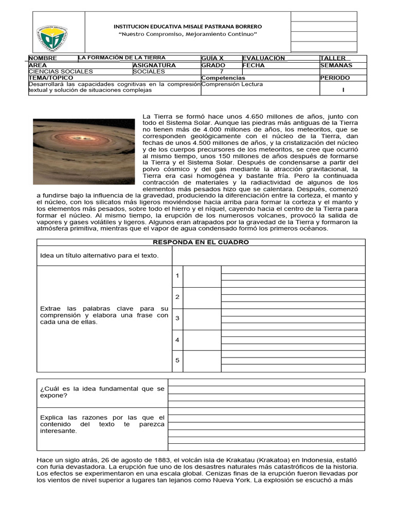 Proyecto Lector Septimo Grado Lectura Uno | PDF | Volcán | Geología