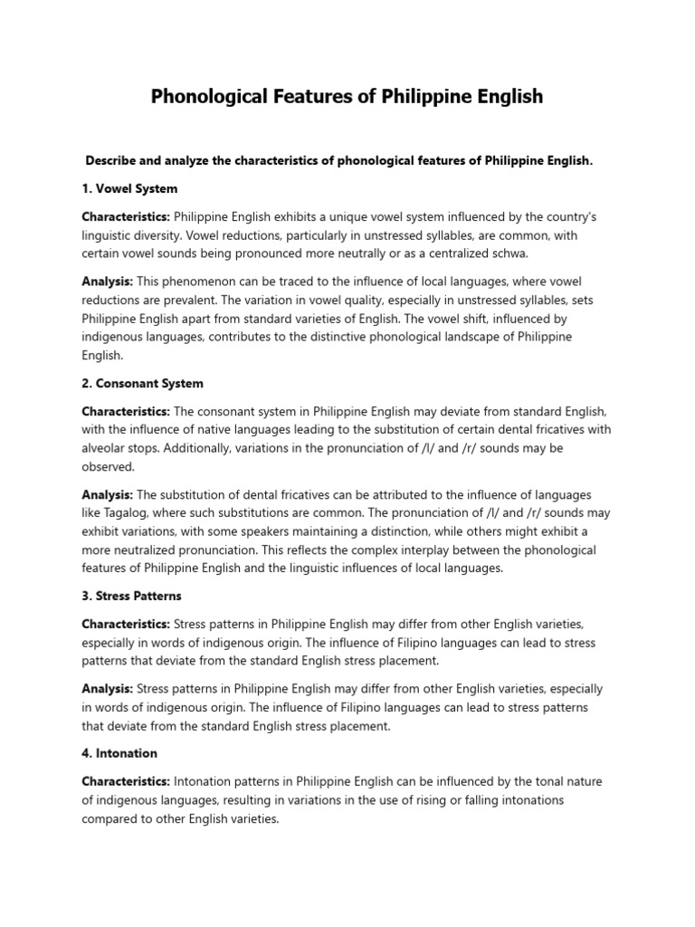 Phonological Features of Philippine English | PDF | English Language ...