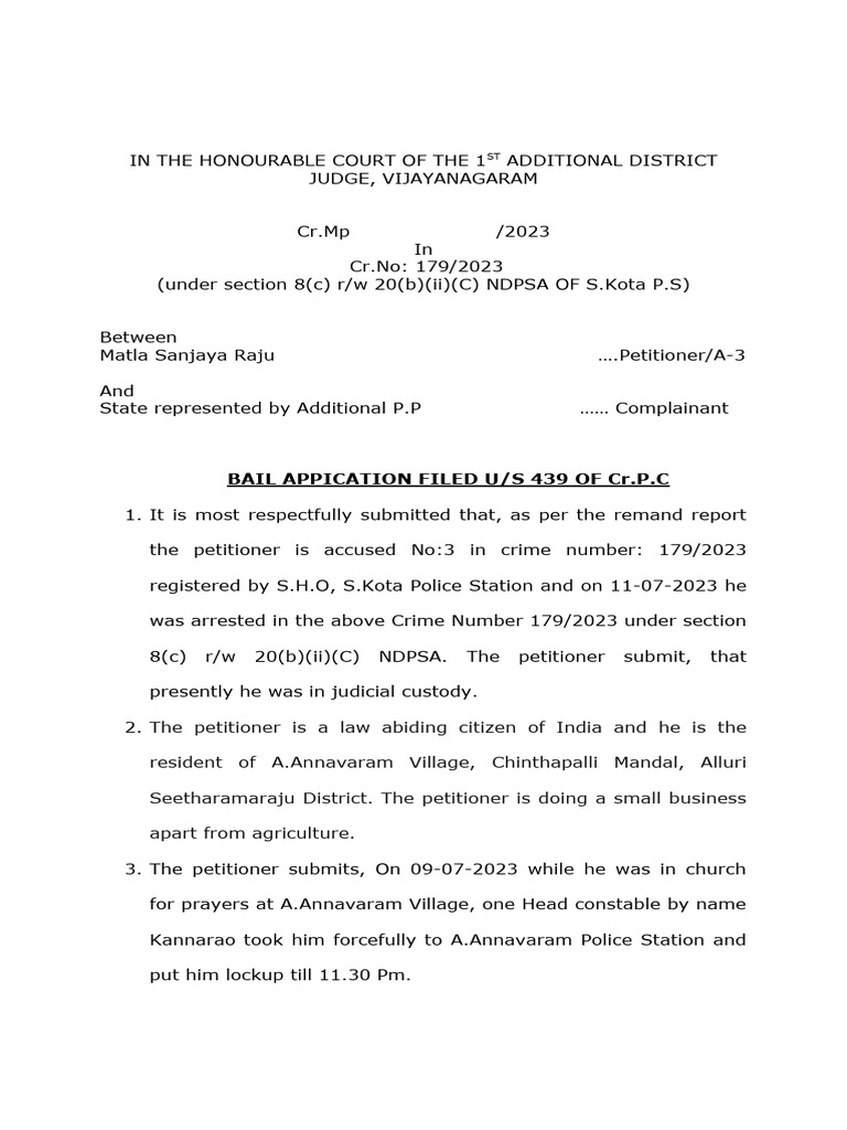 Bail Application for NDPSA Case | PDF | Bail | Misconduct