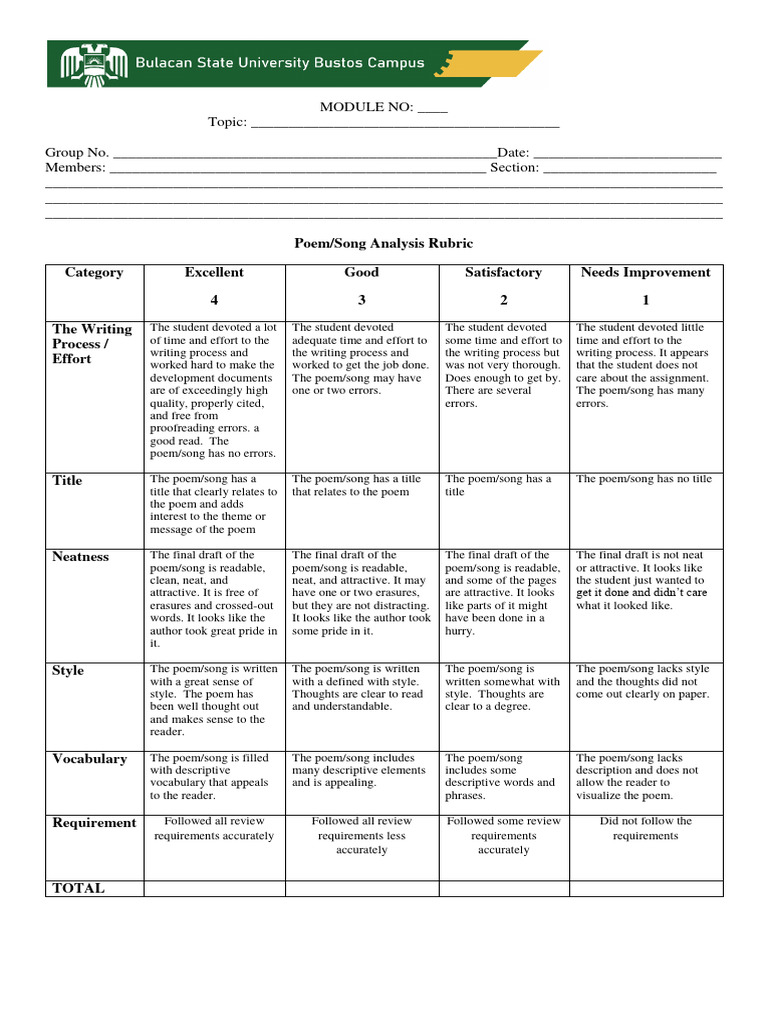Song Analysis Rubric | PDF | Poetry | Human Communication