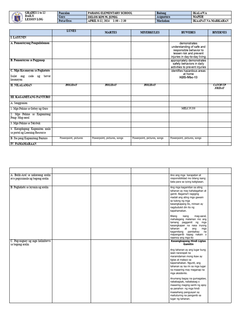 DLL-MAPEH-Q4-W2 | PDF
