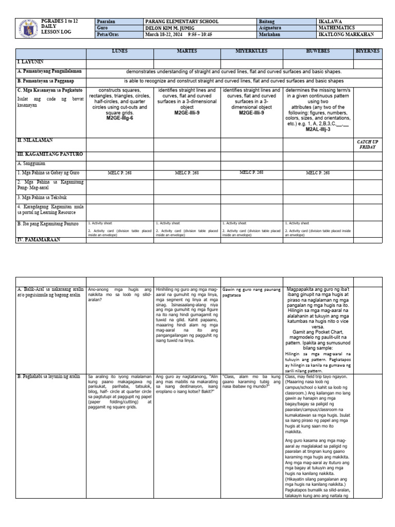 DLL Math Q4 W2 | PDF