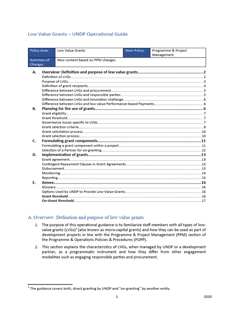 UNDP Low Value Grants Operational Guide | PDF | Governance | Procurement