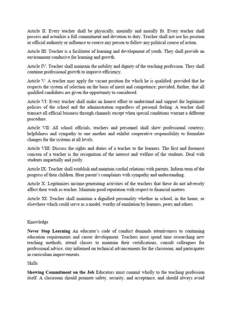 Code of Ethics | PDF | Teachers | Learning