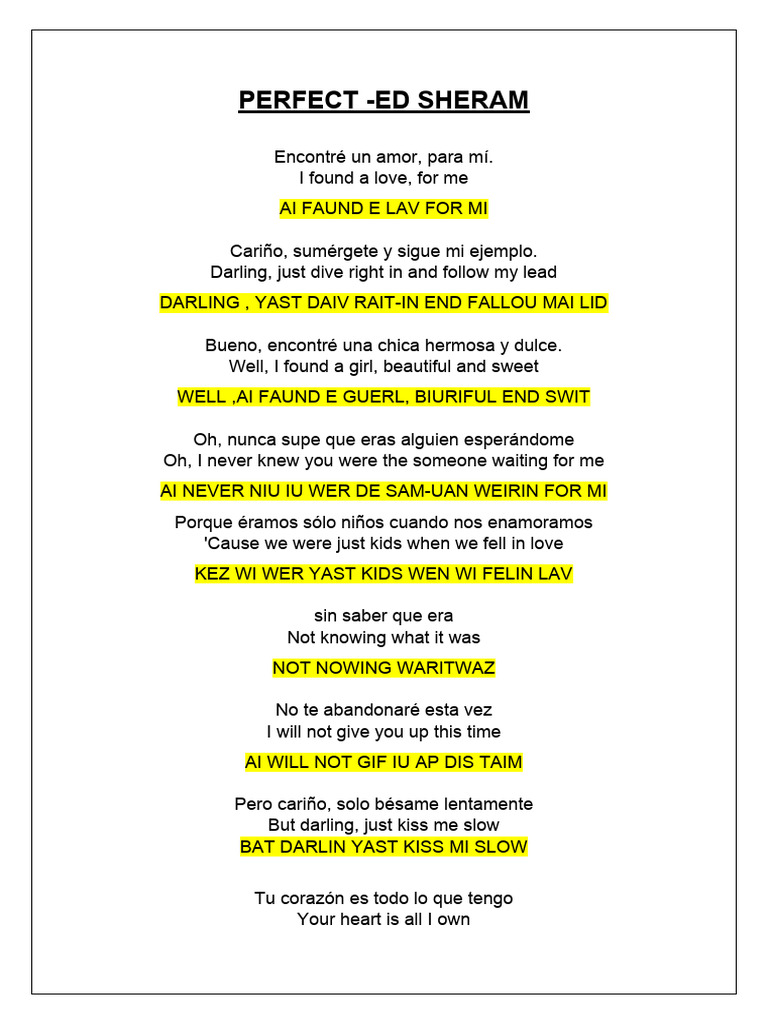 Ed Sheran Perfect | PDF