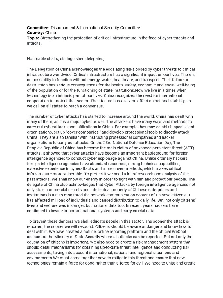 Position Paper China | PDF | Cyberwarfare | Security
