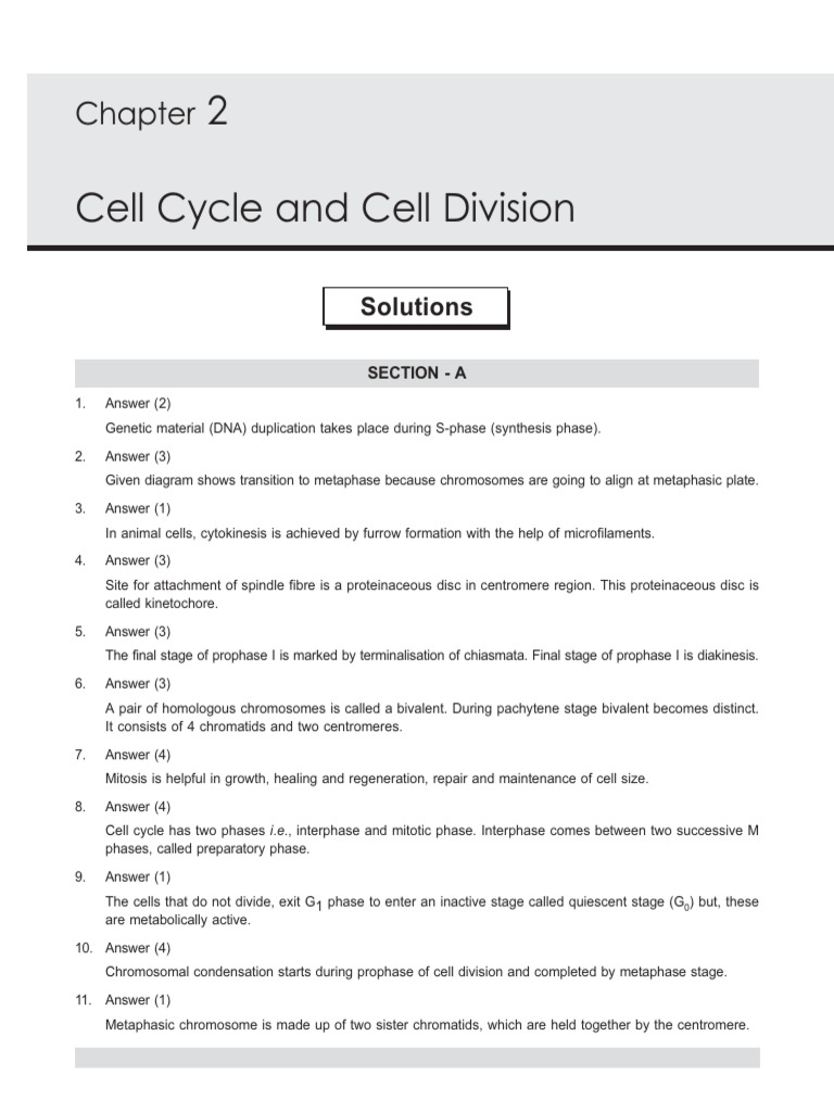 Cell Cycle and Division Solutions | PDF | Meiosis | Mitosis