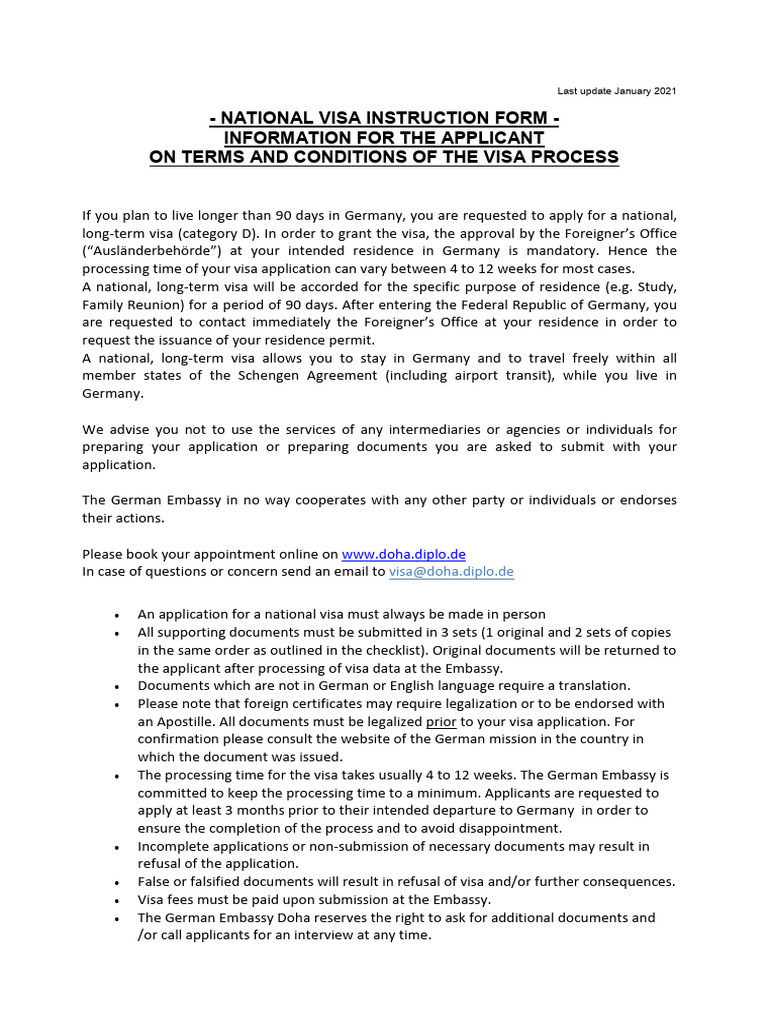 National Visa Instruction Form | PDF | Travel Visa | Government And ...
