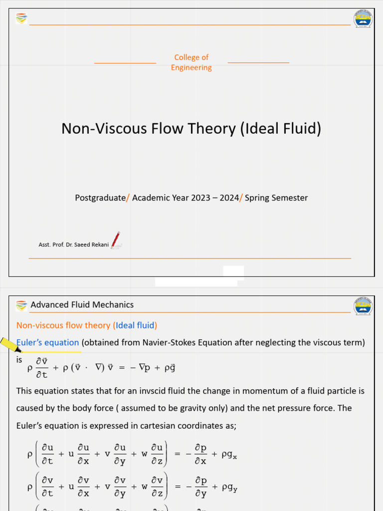 5 MSC AFM Non Viscous Flow Theory | PDF | Fluid Dynamics | Navier ...