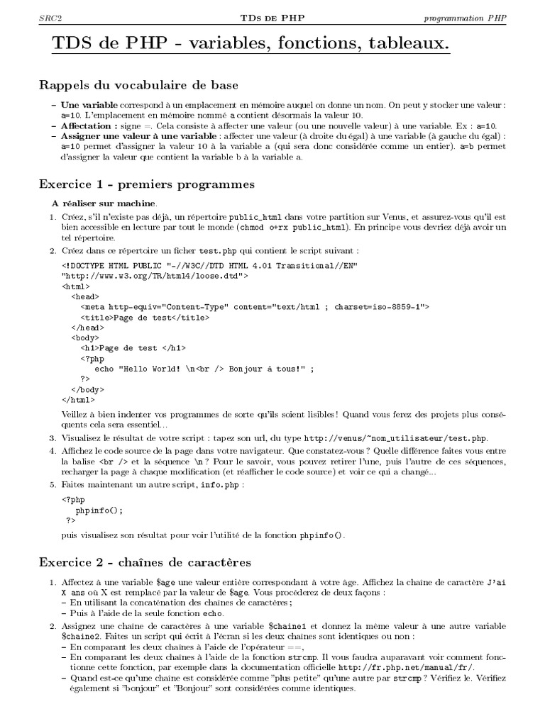 TD PHP | PDF | Mise en réseau | Internet et Web
