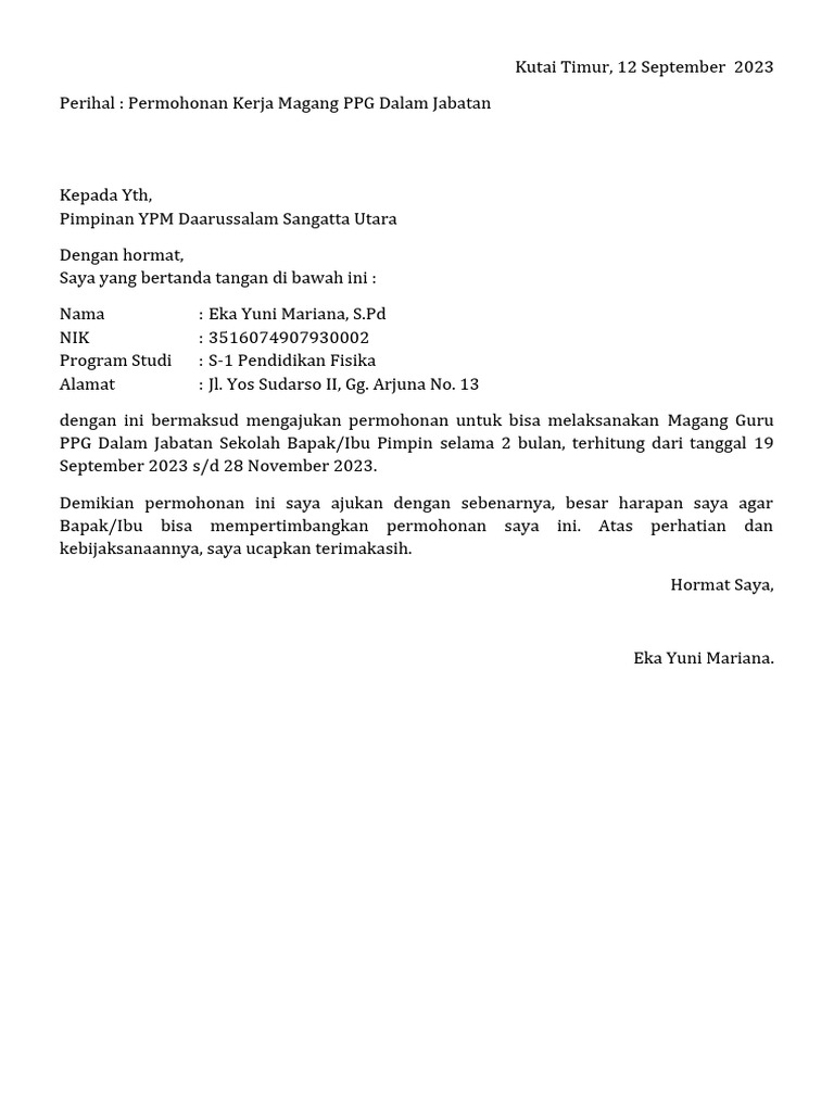 Contoh Surat Permohonan Magang Pdf