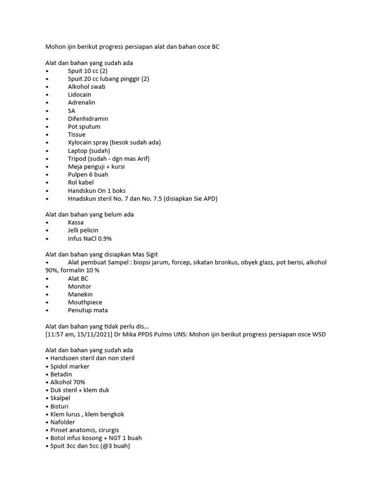 Persiapan Alat Dan Bahan Osce BC | PDF
