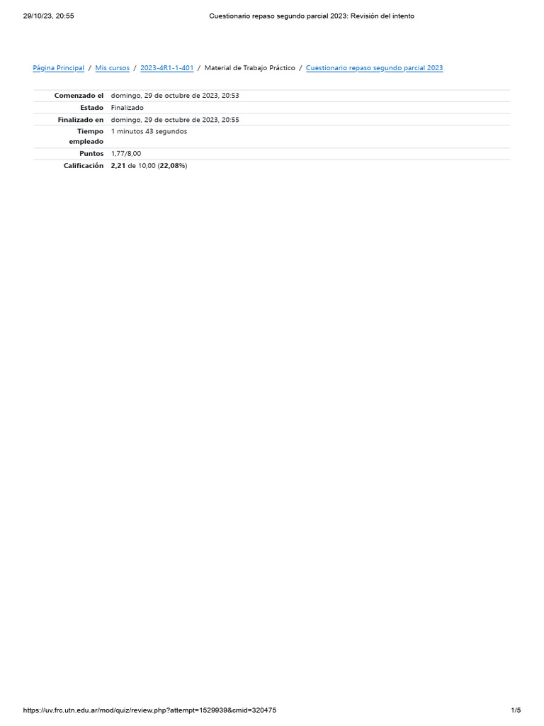 Cuestionario Repaso Segundo Parcial 2023_ Revisión Del Intento | PDF