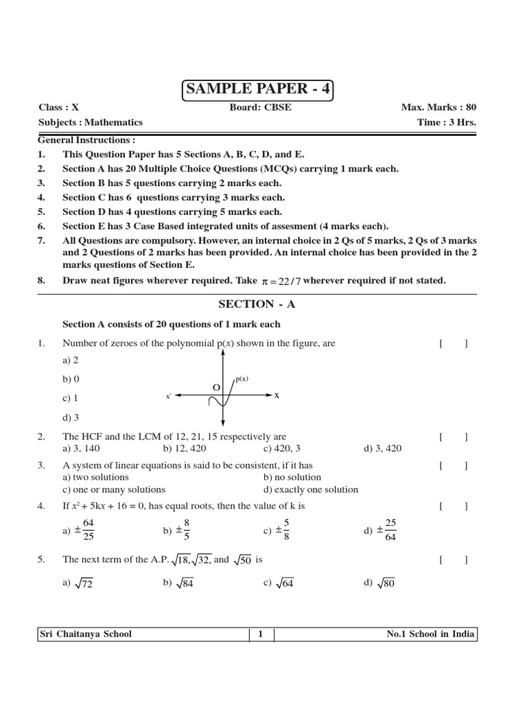 Sample Paper - 4 | PDF | Triangle | Euclidean Plane Geometry