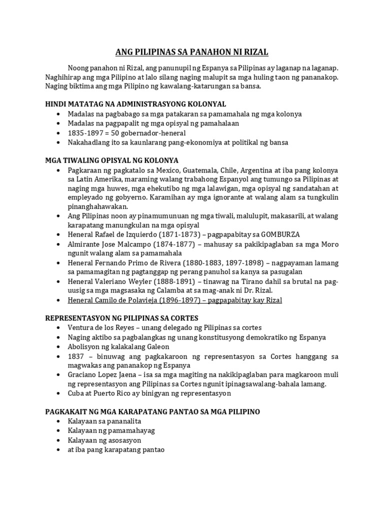 Ang Pilipinas Sa Panahon Ni Rizal | PDF