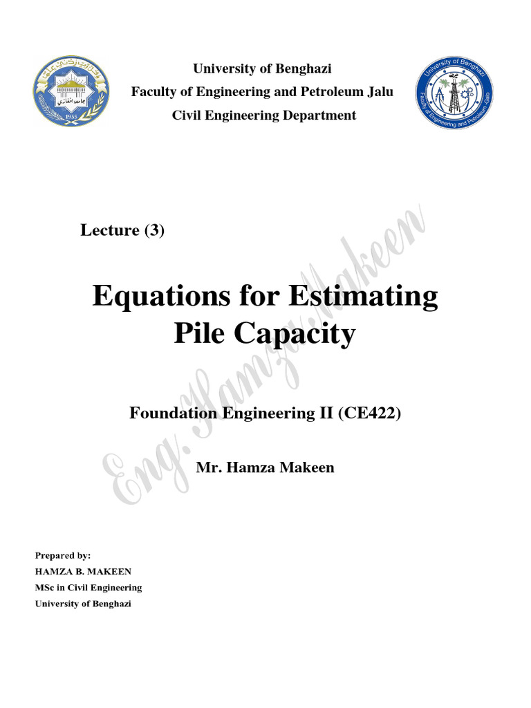 LEC (3) Equations For Estimating Pile Capacity | PDF | Deep Foundation | Applied And ...