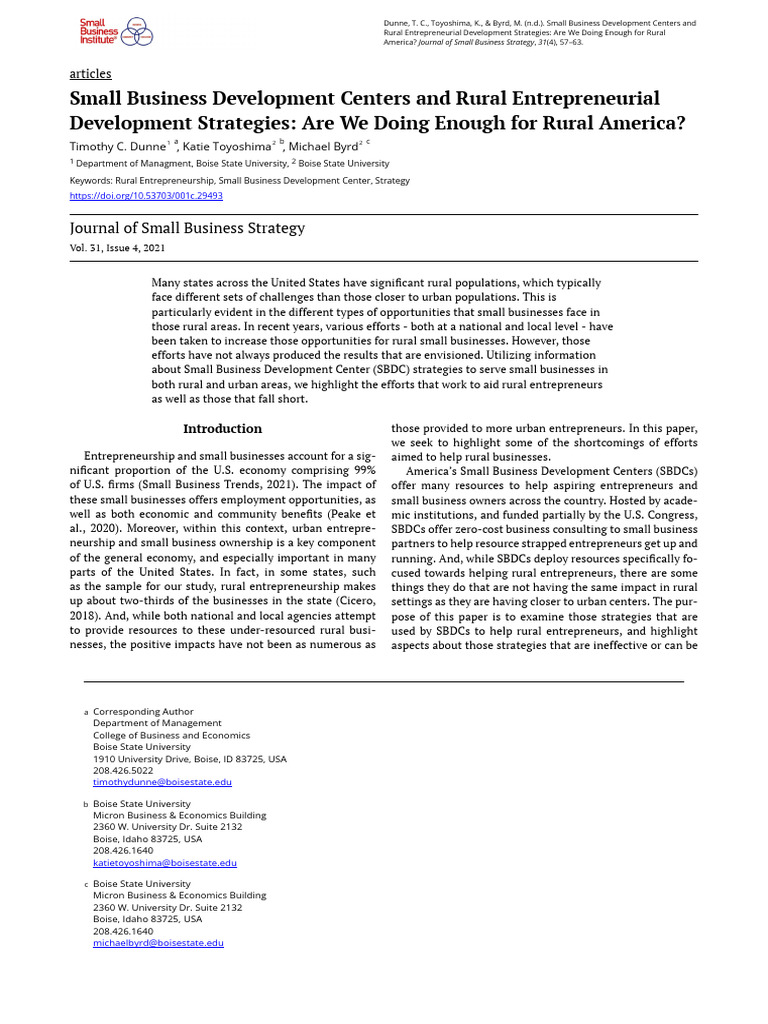 Rural SBDC Strategies Evaluation | PDF | Entrepreneurship | Consultant