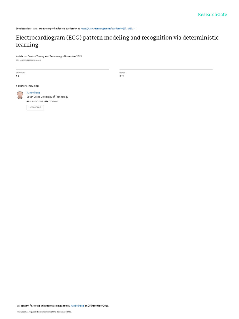 Electrocardiogram (ECG) Pattern Modeling and Recognition Via Deterministic Learning | PDF ...