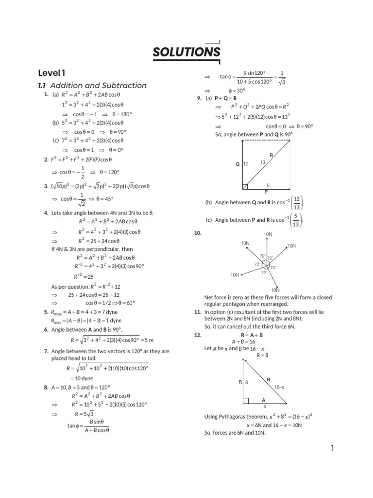1.2) Vectors Solutions | PDF | Angle | Euclidean Vector