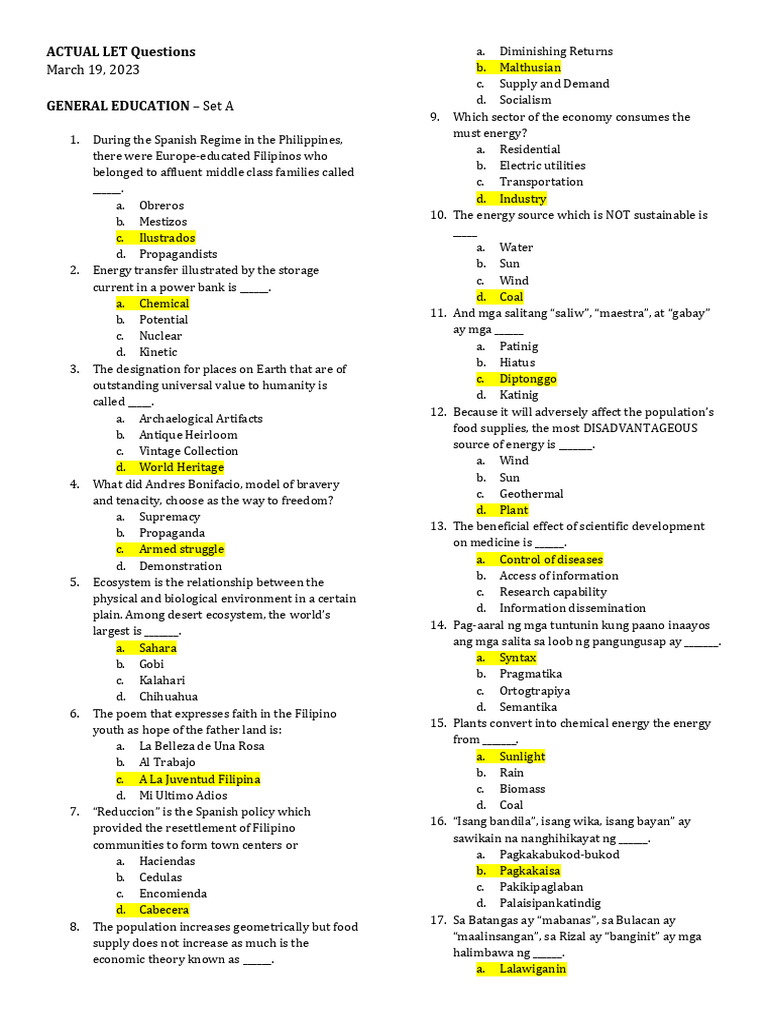 ACTUAL LET Questions March 19 2023 1 | Download Free PDF | Energy ...