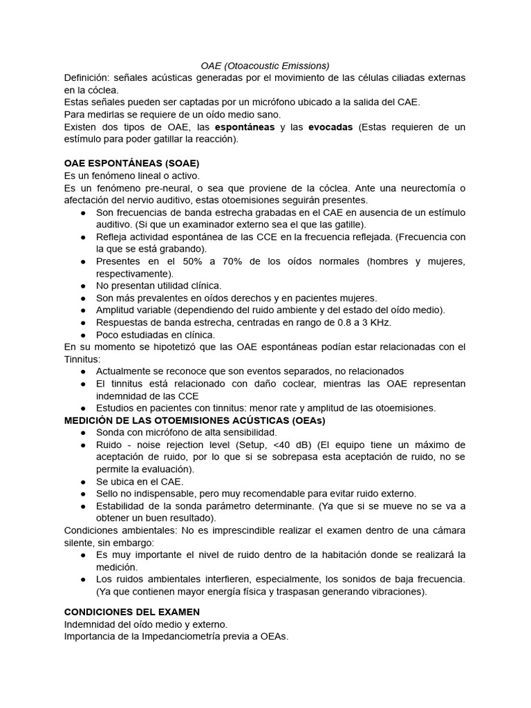 Otoemisiones Acústicas: Tipos y Medición | PDF | Oído | Decibel