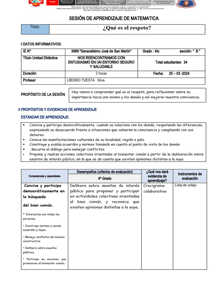 Sesión Tutoria El Respeto Pdf Aprendizaje Evaluación