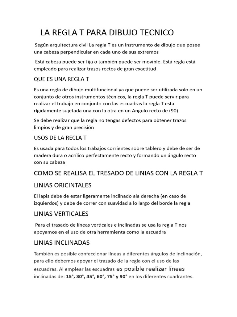 La Regla T Para Dibujo Tecnico De Ingenieria Grafica Pdf Dibujo