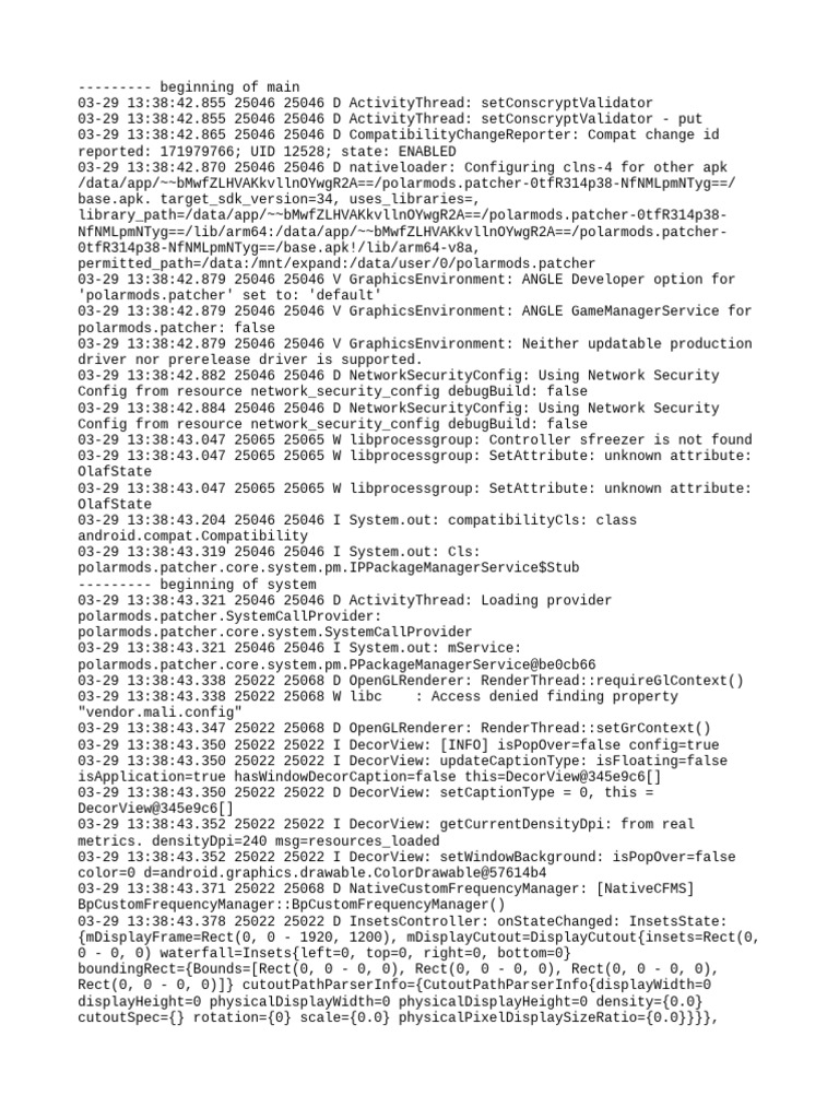 polarmods.patcher_logcat | PDF | Microsoft Windows | Software Engineering
