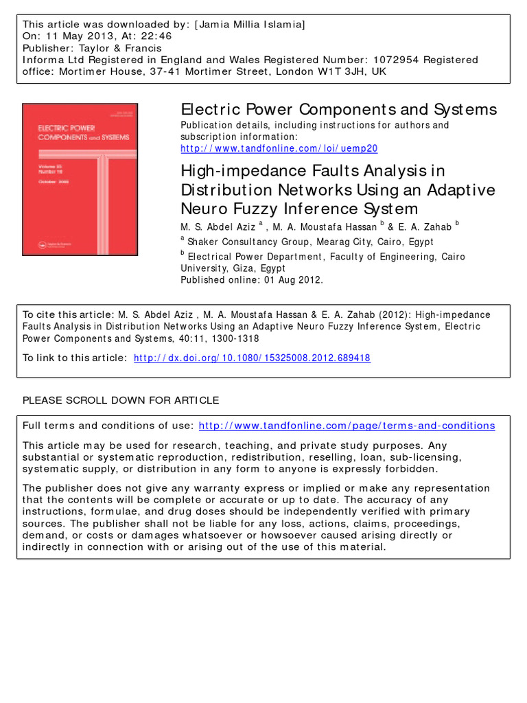 High Impedance Faults Analysis In Distribution Networks Using An Adaptive Neuro Fuzzy Inference