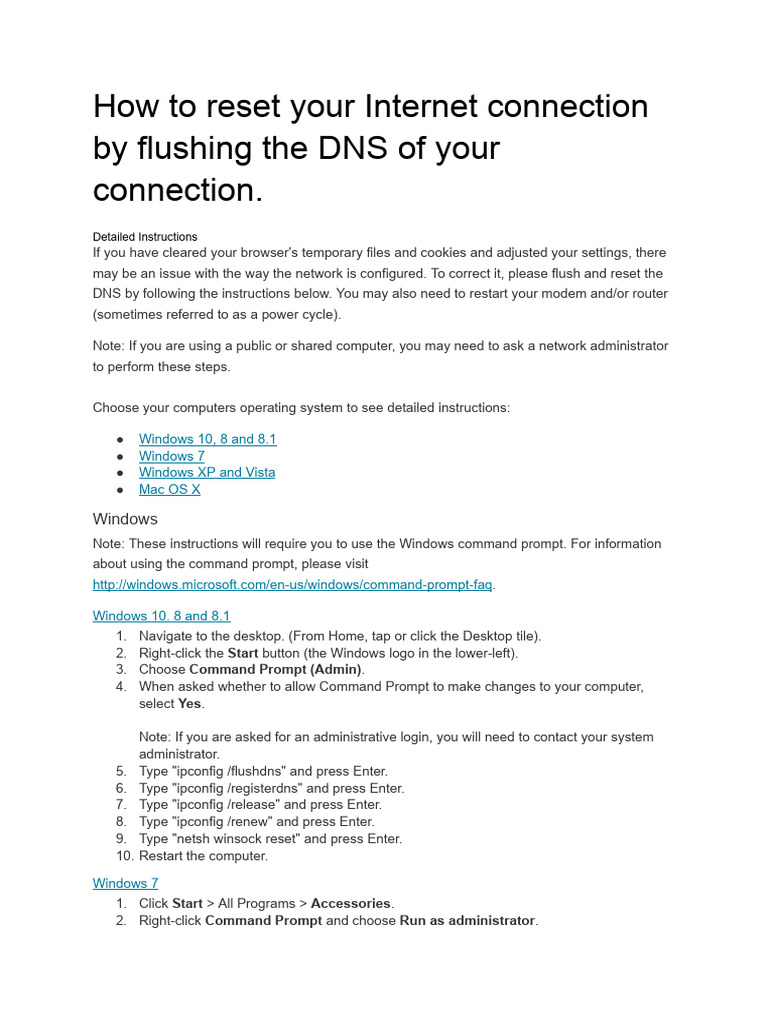 Reset An Internet Connection (Flush DNS) | PDF | Os X Yosemite ...