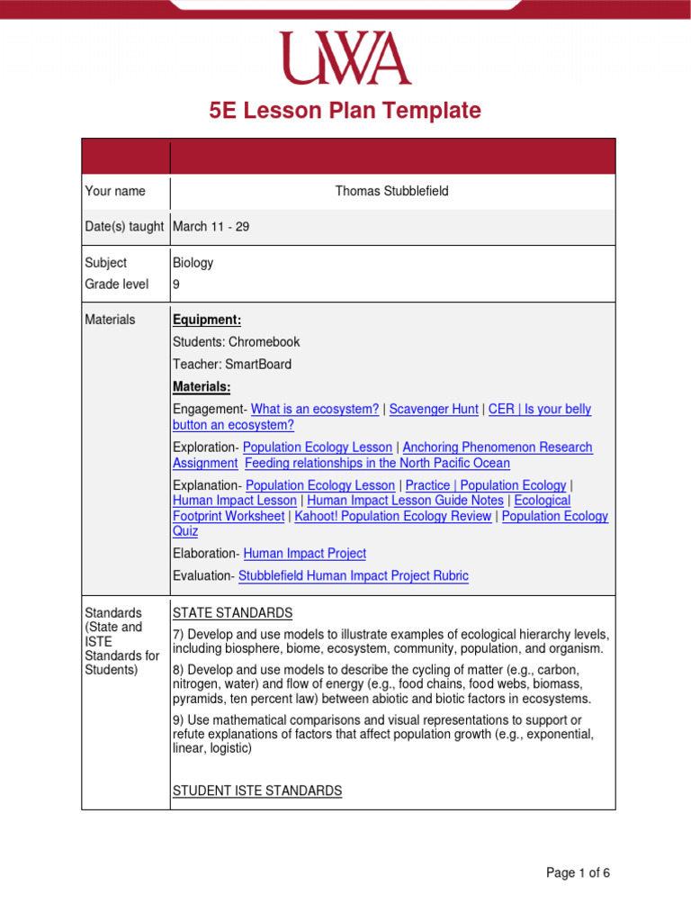 Ed508-5e-Lesson-Plan-Template 1 | PDF | Ecology | Ecosystem