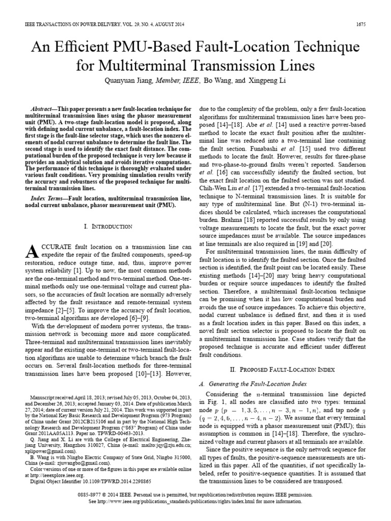 An Efficient PMU Based Fault Location Technique For Multiterminal Transmission Lines | PDF ...