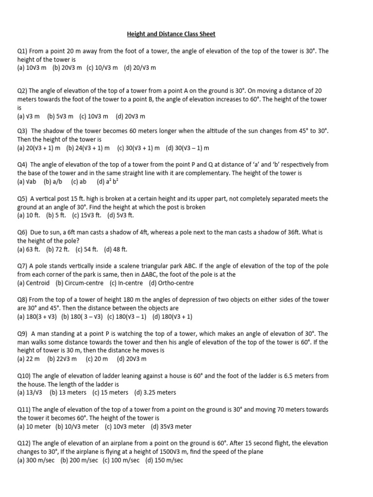 Height and Distance | PDF | Triangle