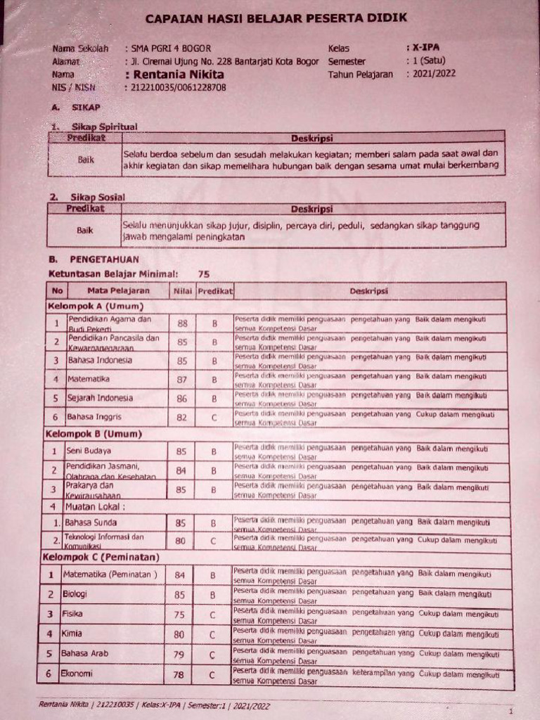7193 - 108 - Rapor Semester 1 | PDF