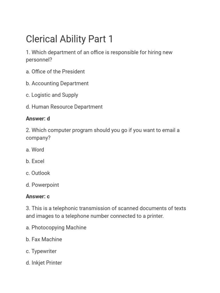 Clerical Ability Exam Overview | PDF | Printer (Computing) | Business