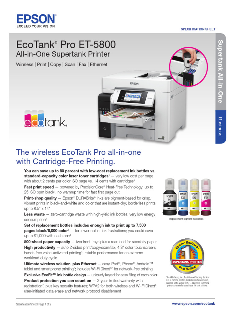 EcoTank ET-5800 | PDF | Image Scanner | Printer (Computing)