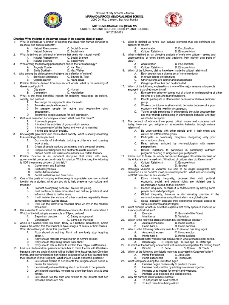 UCSP Midterm Edited1 | PDF | Homo | Society