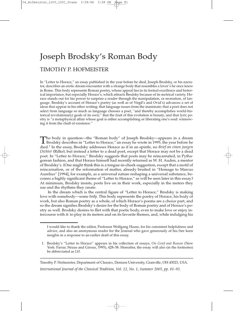 Brodsky's Desire for Roman Poetry | PDF | Horace | Metre (Poetry)