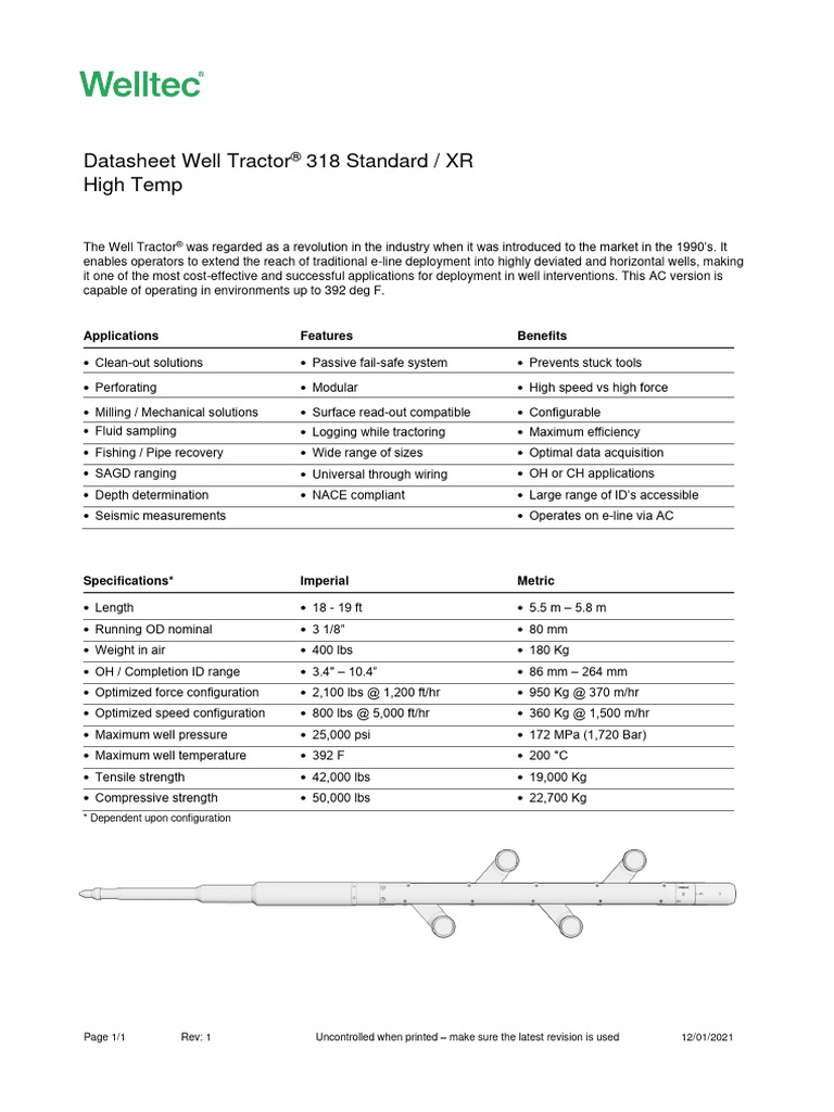Datasheet - Well Tractor - 318 XR HT | PDF | Materials | Building ...