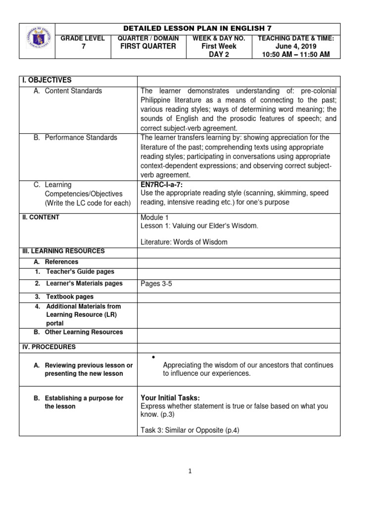 Grade 7 DLP | PDF | Learning | Lesson Plan