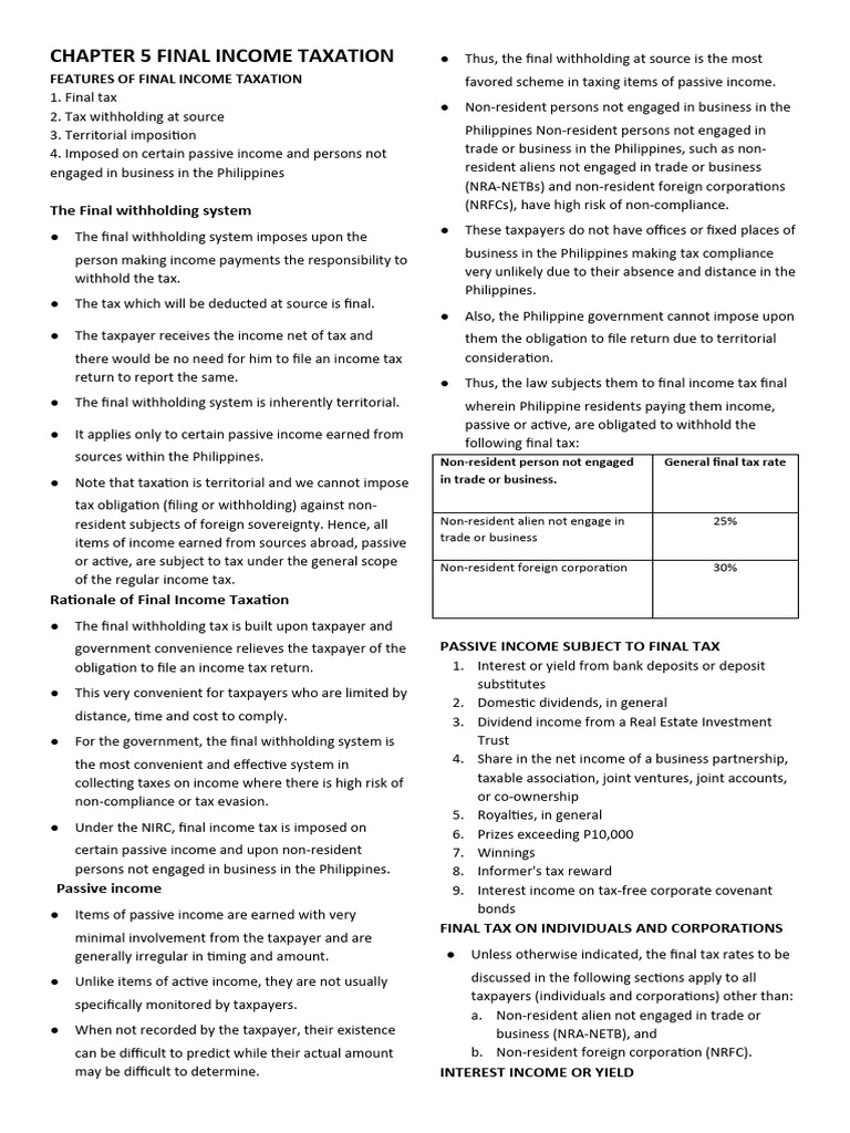 Income Taxation Reviewer | PDF | Dividend | Taxes