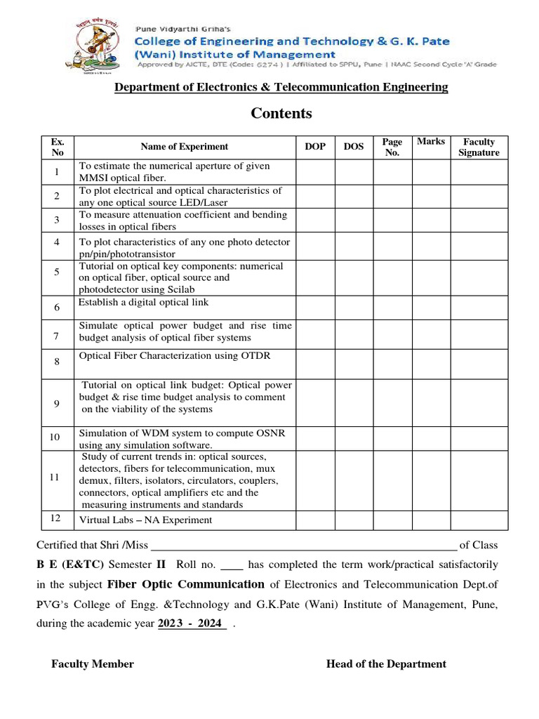 Fiber Optic Communication Lab Experiments | PDF