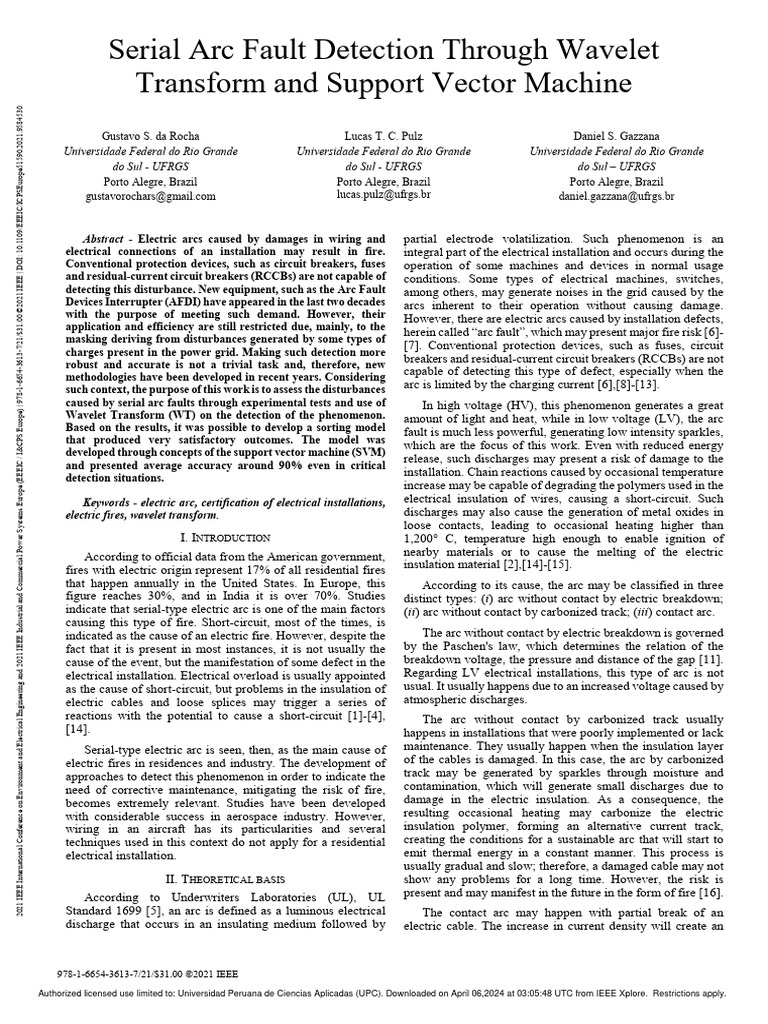 Serial Arc Fault Detection Through Wavelet Transform And Support Vector Machine Pdf Electric