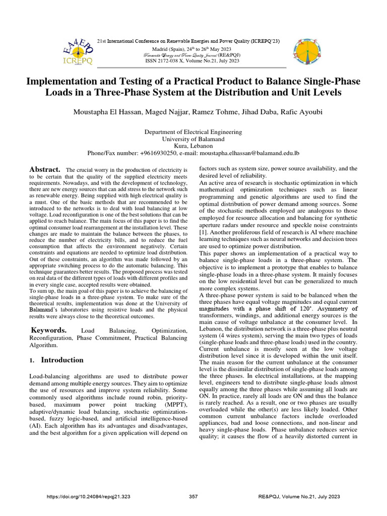 Implementation and Testing of A Practical Product To Balance Single ...