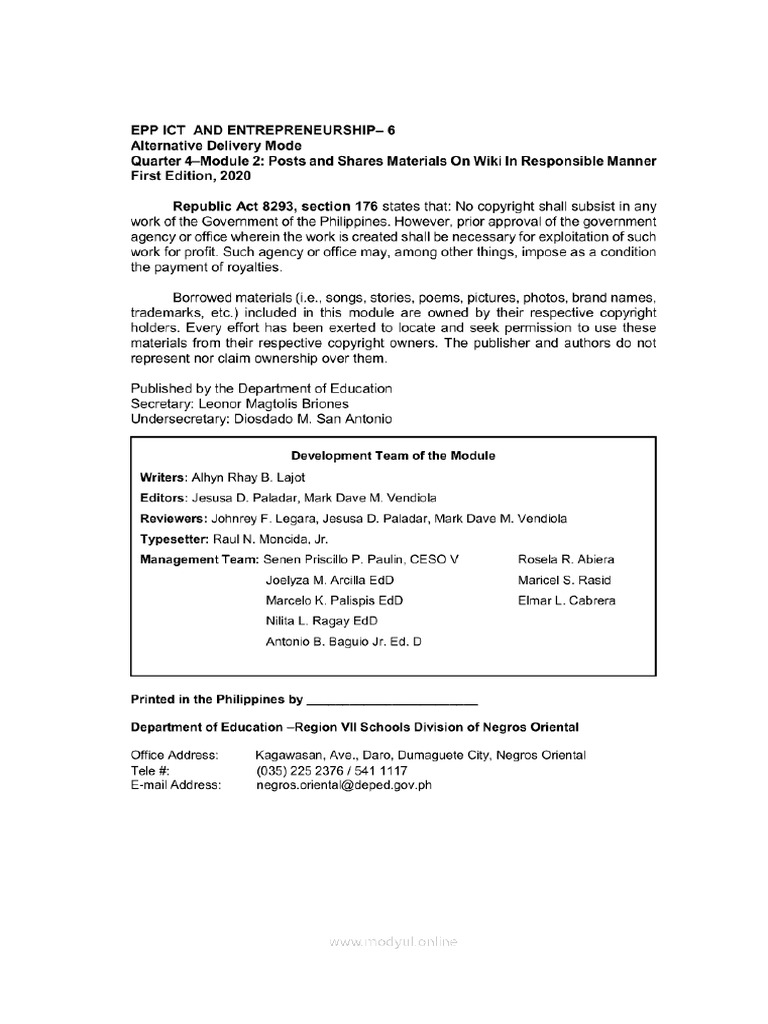 EPP 6 Quarter 4 Module 2 | PDF