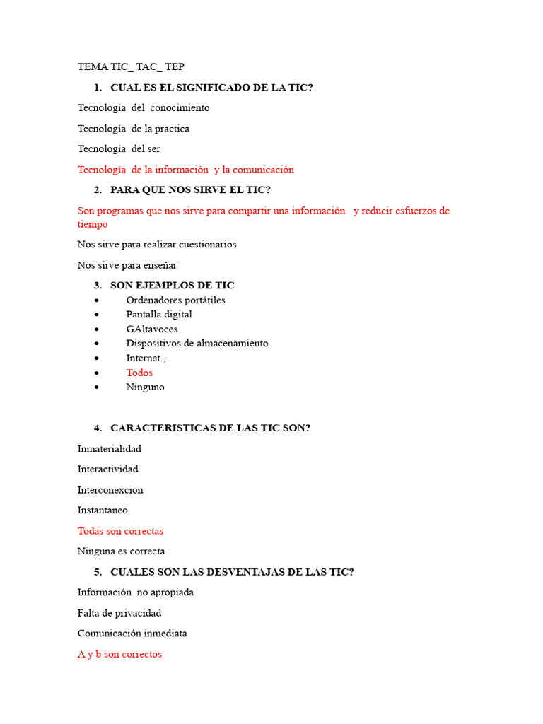 cuestionario TIC TAC TEP | PDF | Tecnología de información y comunicaciones | Red mundial