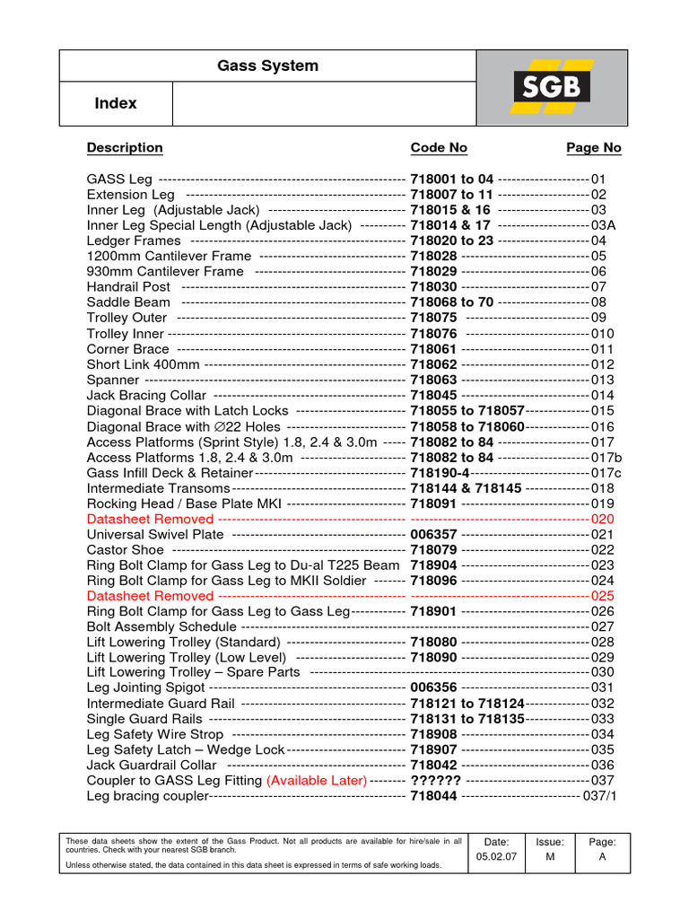 Gass System Product Data Sheets | PDF | Scaffolding | Beam (Structure)