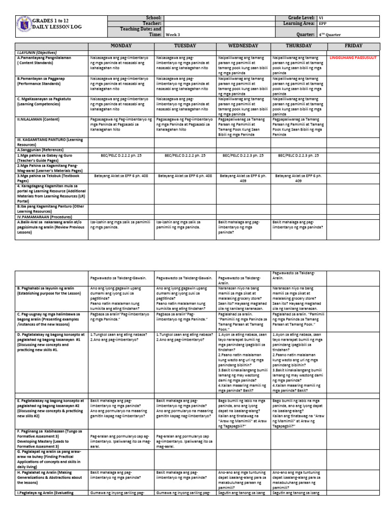 Grade 6 DLL EPP 6 Q4 Week 3 | PDF